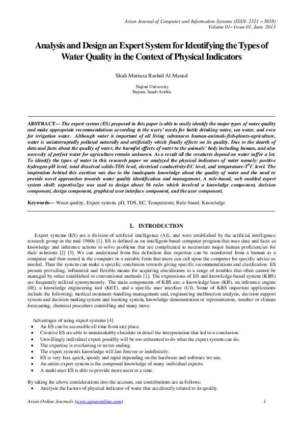 PDF Analysis And Design An Expert System For Identifying The Types Of Water Quality In The pdf-analysis-and-design-an-expert-system-for-identifying-the-types-of-water-quality-in-the