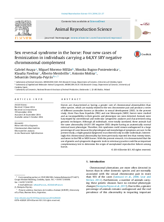 (PDF) Sex reversal syndrome in the horse: Four new cases of ...
