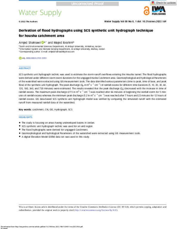 (PDF) Derivation of flood hydrographs using SCS synthetic unit ...
