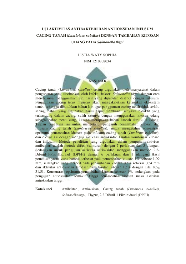 (PDF) Uji Aktivitas Antibakteri Dan Antioksidan Infusum Cacing Tanah ...