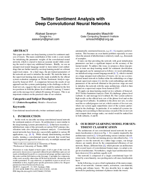Pdf Twitter Sentiment Analysis With Deep Convolutional Neural Networks