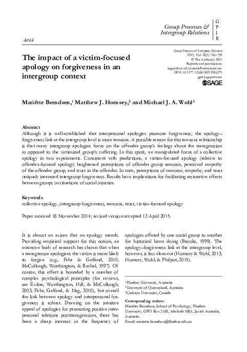 (PDF) The impact of a victim-focused apology on forgiveness in an ...