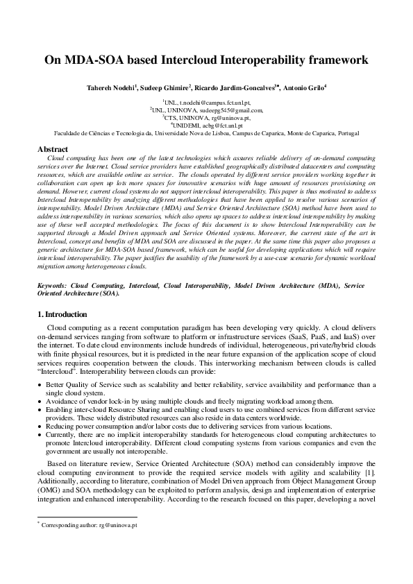 (PDF) On MDA-SOA based Intercloud Interoperability framework