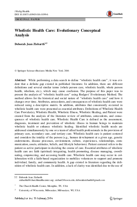 (PDF) Wholistic Health Care: Evolutionary Conceptual Analysis