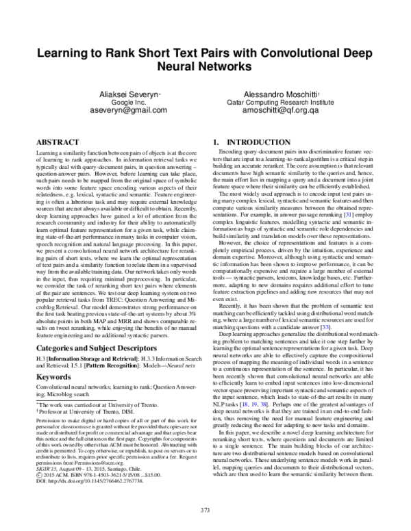 (PDF) Learning to Rank Short Text Pairs with Convolutional Deep Neural Networks