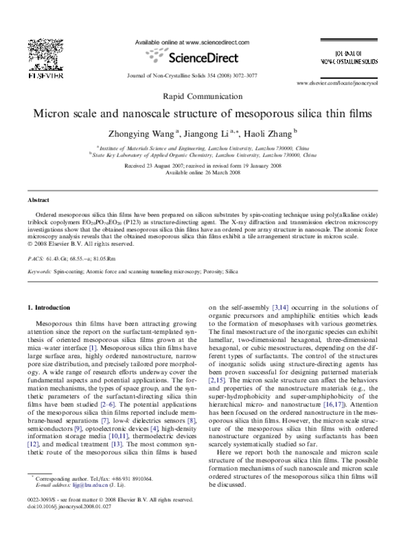 (PDF) Micron scale and nanoscale structure of mesoporous silica thin films