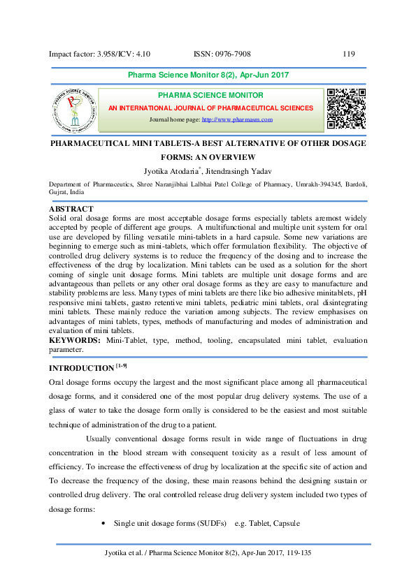 (PDF) Pharmaceutical Mini Tablets-A Best Alternative of Other Dosage ...