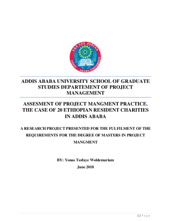 (PDF) Assessment Of Project Management Practice. The Case Of 20 Ethiopian Resident Charities In ...