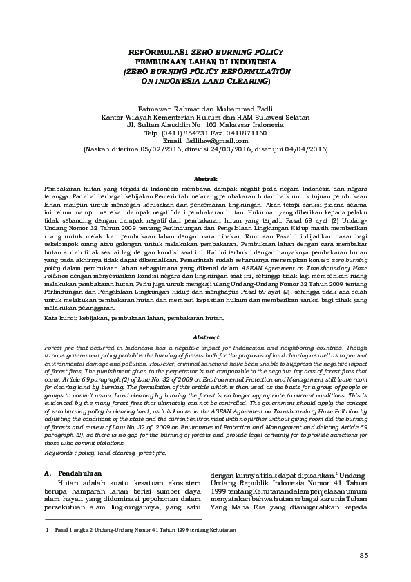(PDF) Reformulasi Zero Burning Policy Pembukaan Lahan DI Indonesia
