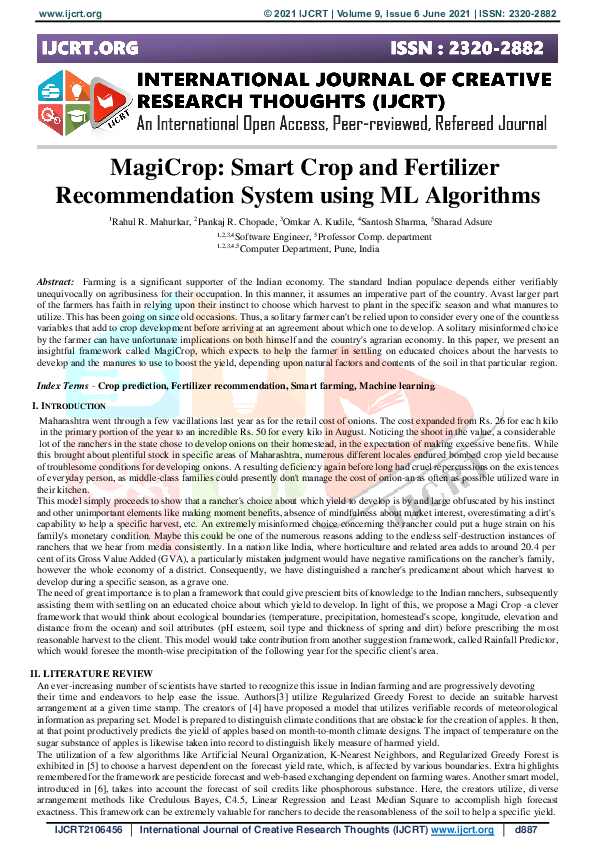 (PDF) MagiCrop: Smart Crop and Fertilizer Recommendation System using ...