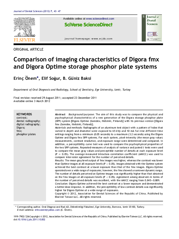 (PDF) Comparison of imaging characteristics of Digora fmx and Digora ...