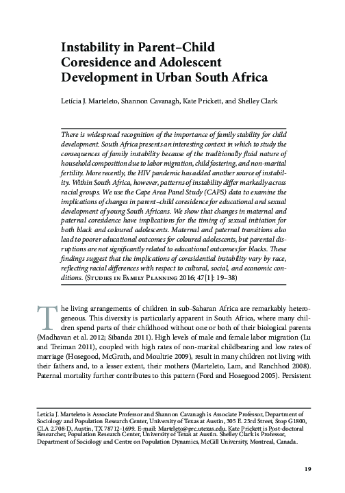 (PDF) Instability in Parent-Child Coresidence and Adolescent ...