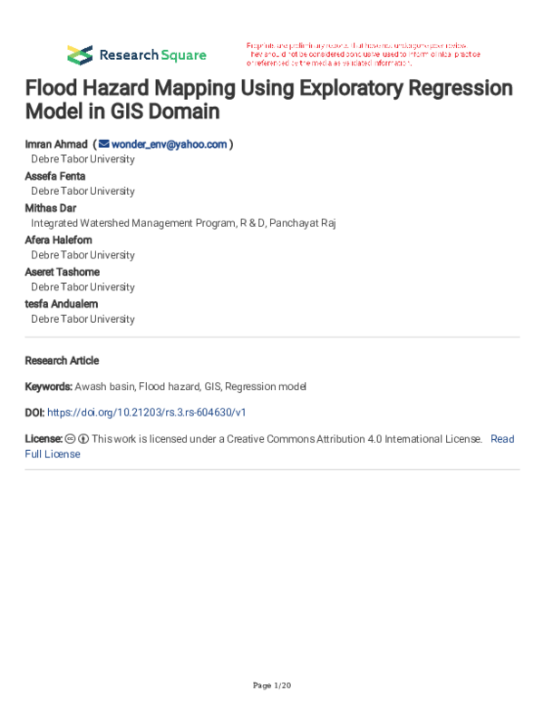 (PDF) Flood Hazard Mapping Using Exploratory Regression Model in GIS Domain