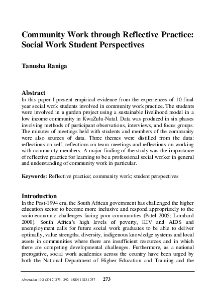 (PDF) Community Work through Reflective Practice: Social Work Student ...