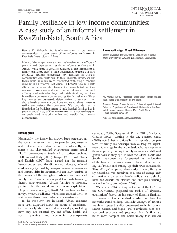 (PDF) Family resilience in low income communities: A case study of an ...