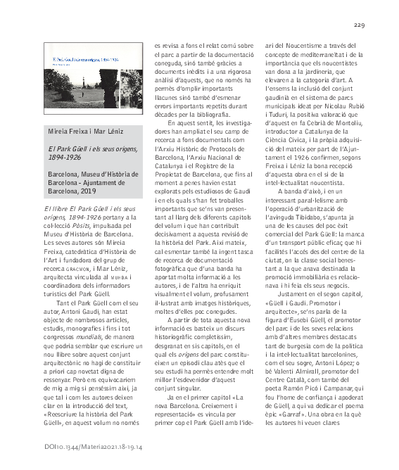 (PDF) Mireia Freixa i Mar Léniz, El Park Güell i els seus orígens, 1894 ...