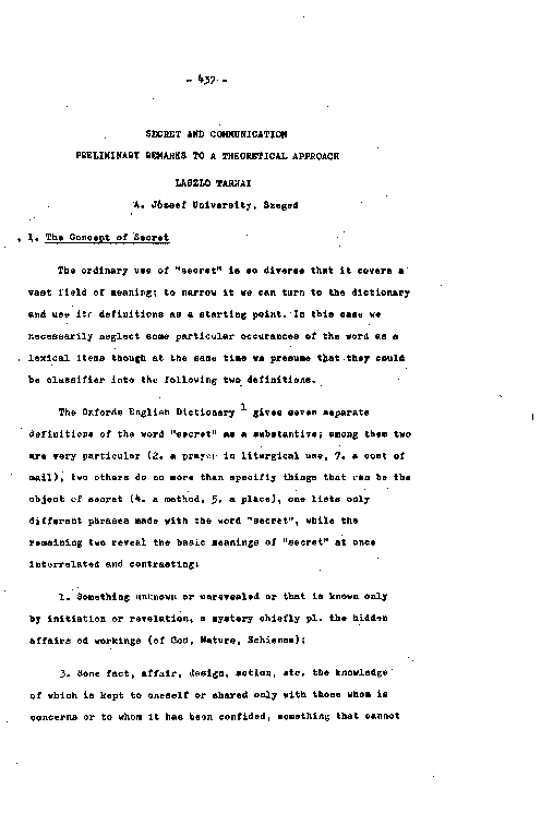 (PDF) Secret and communication preliminary remarks to a theoretical ...