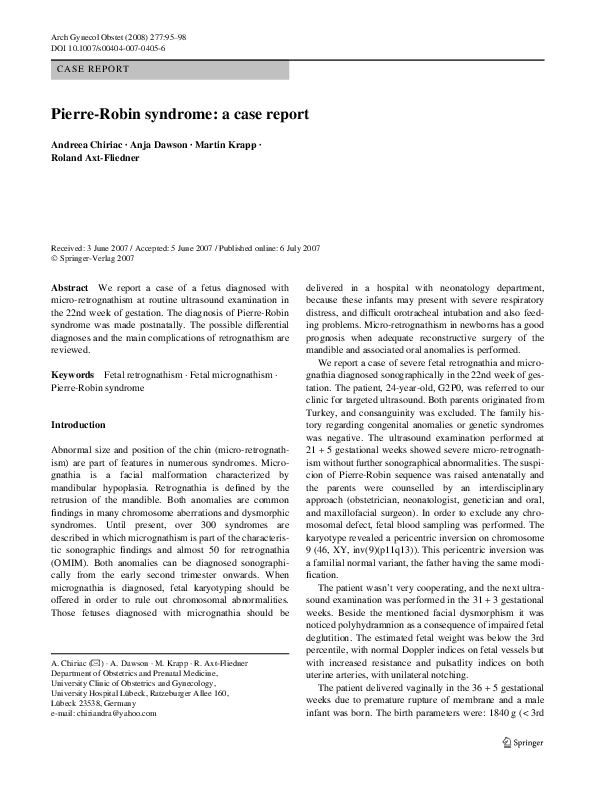 (PDF) Pierre-Robin syndrome: a case report