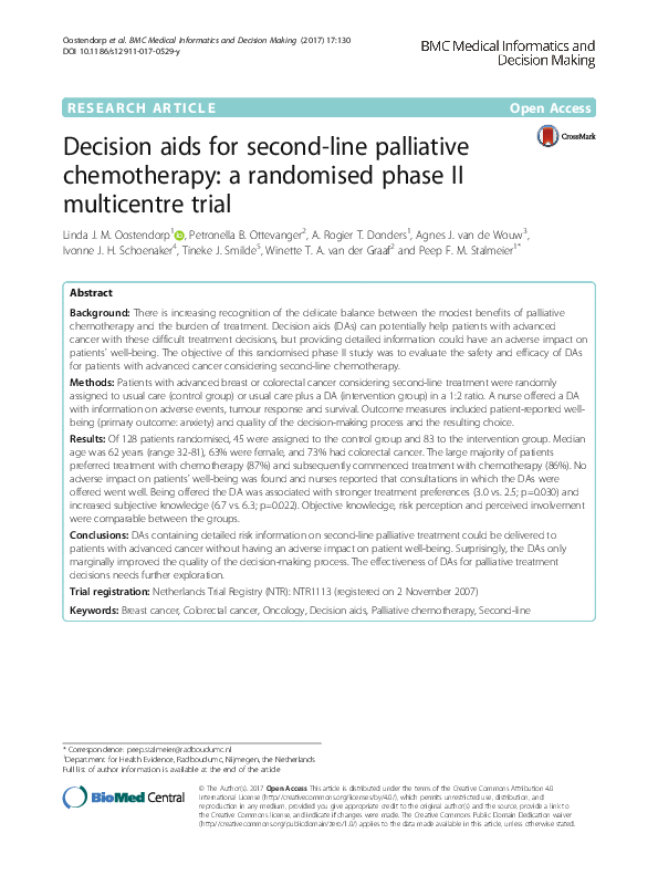 (PDF) Decision aids for second-line palliative chemotherapy: a randomised phase II multicentre trial