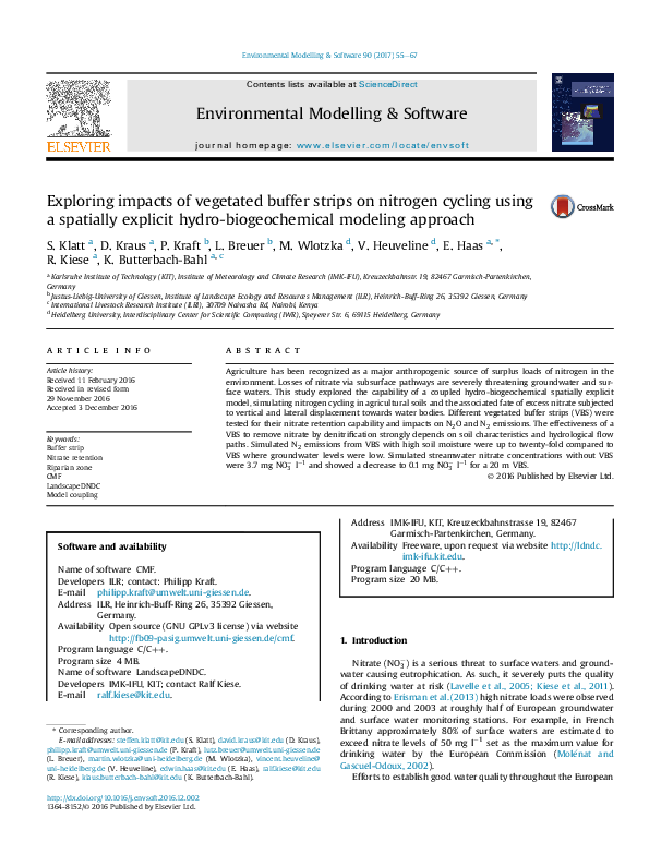 (PDF) Exploring impacts of vegetated buffer strips on nitrogen cycling ...