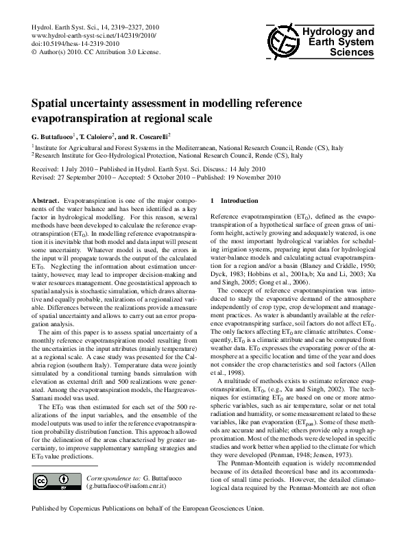 (PDF) Spatial uncertainty assessment in modelling reference evapotranspiration at regional scale