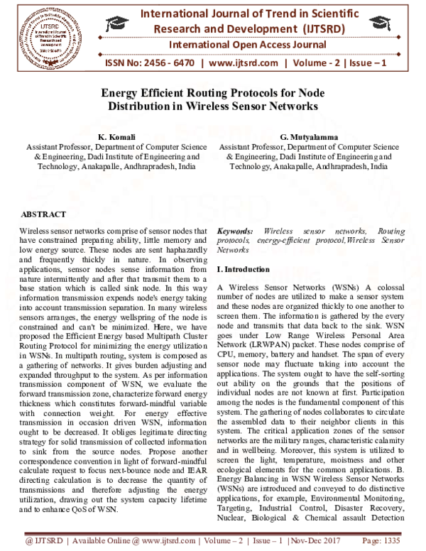 (PDF) Energy Efficient Routing Protocols for Node Distribution in Wireless Sensor Networks