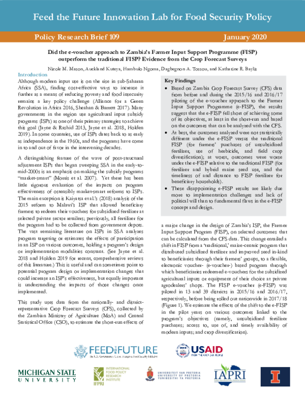 (PDF) Did the e-voucher approach to Zambia's Farmer Input Support ...