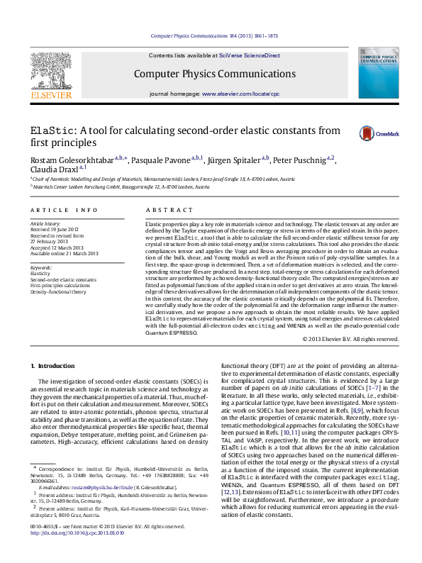 Pdf Elastic A Tool For Calculating Second Order Elastic Constants