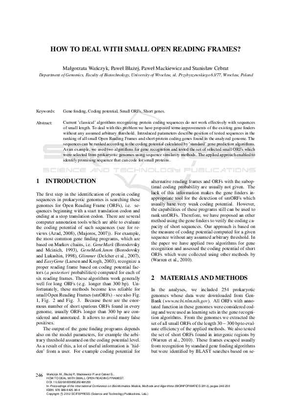 (PDF) How to Deal with Small Open Reading Frames?