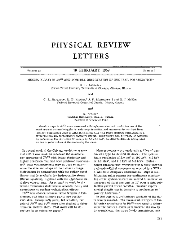 (PDF) Muonic X Rays inPb206and Possible Observation of Nuclear Polarization