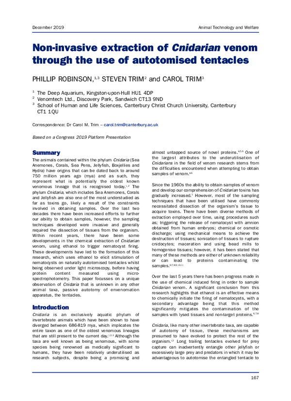 (PDF) Non-invasive extraction of Cnidarian venom through the use of ...