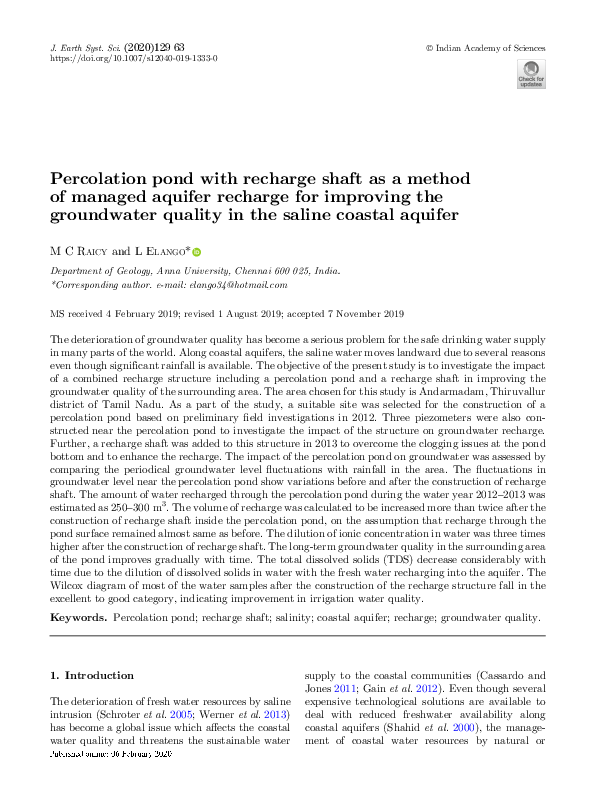 (PDF) Percolation pond with recharge shaft as a method of managed ...