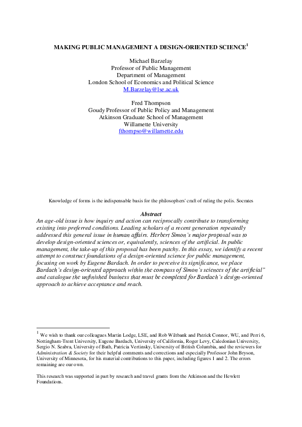 (PDF) Making Public Management a Design-Oriented Science