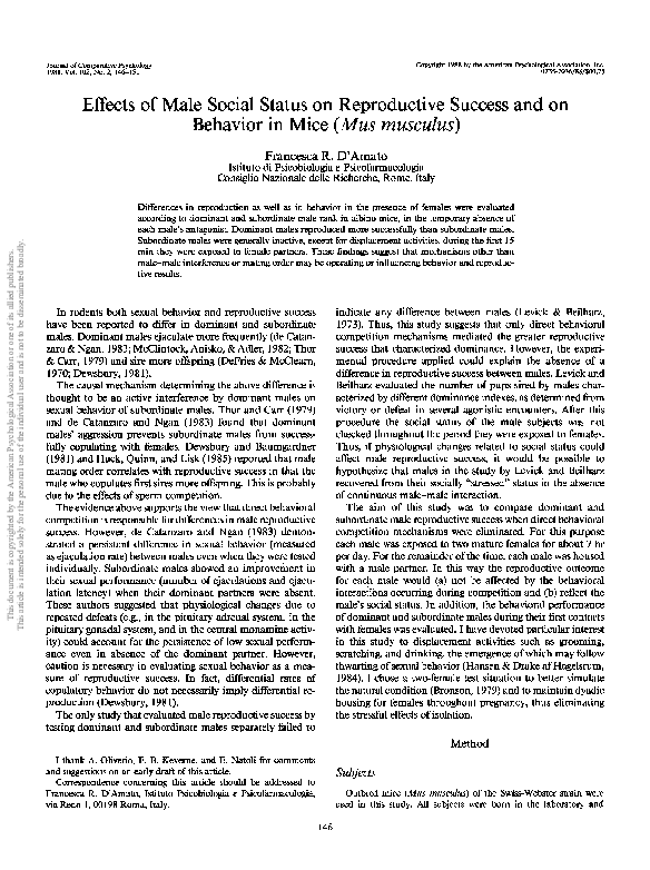 (PDF) Effects of male social status on reproductive success and on ...