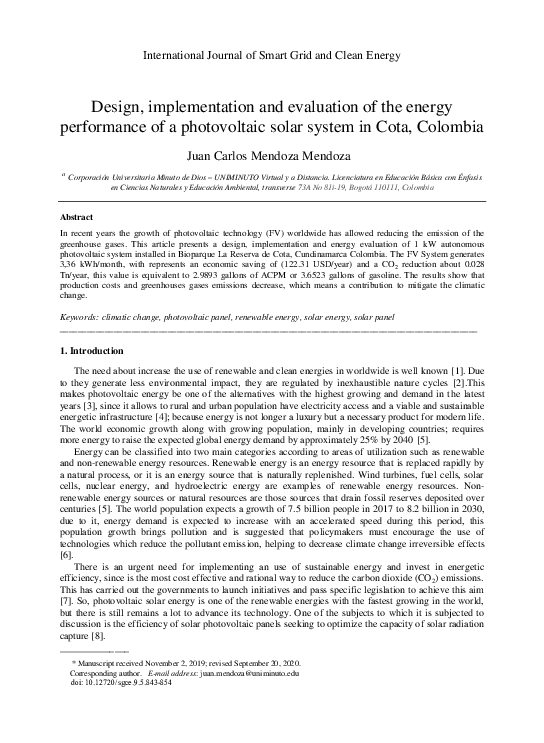 Pdf Design Implementation And Evaluation Of The Energy Performance Of A Photovoltaic Solar