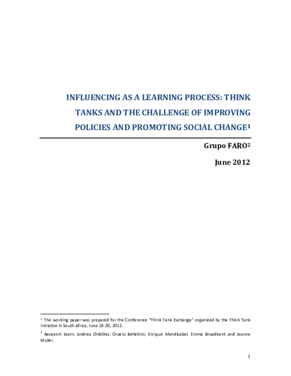 (PDF) Influencing as a learning process : think tanks and the challenge ...