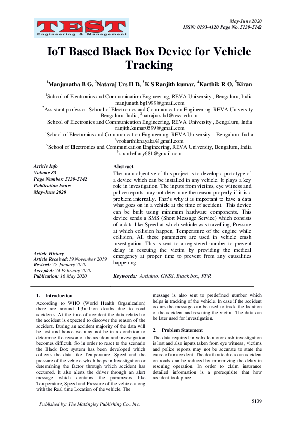 (PDF) IoT Based Black Box Device for Vehicle Tracking
