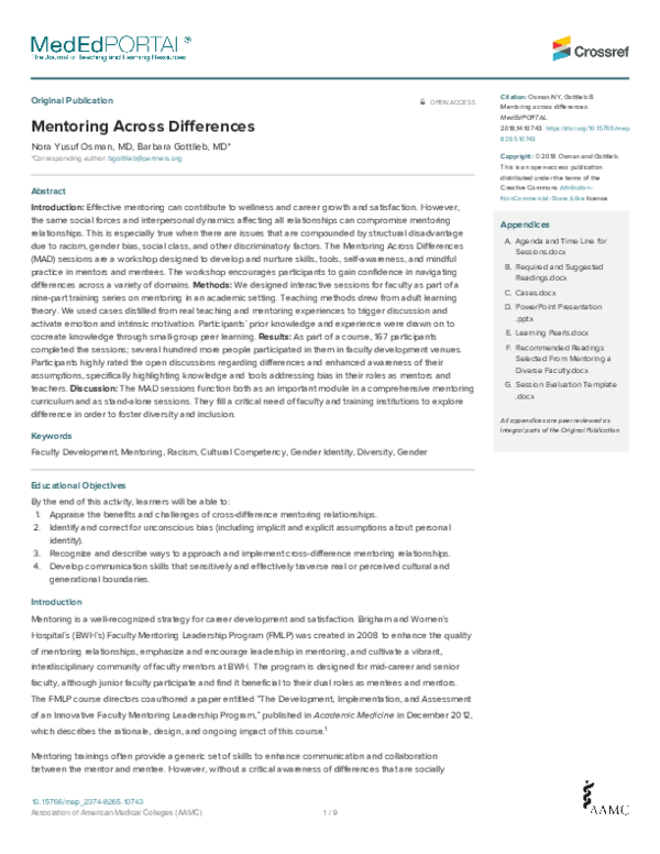 (PDF) Mentoring Across Differences