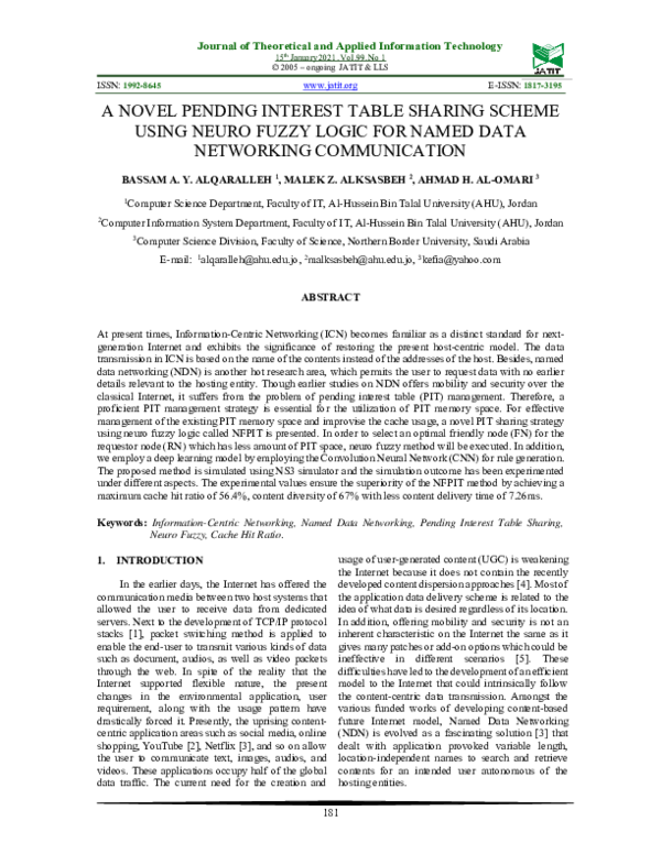 (PDF) A Novel Pending Interest Table Sharing Scheme Using Neuro Fuzzy Logic for Named Data ...