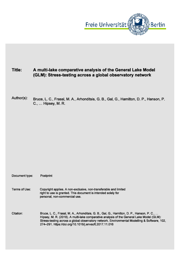(PDF) A multi-lake comparative analysis of the General Lake Model (GLM ...