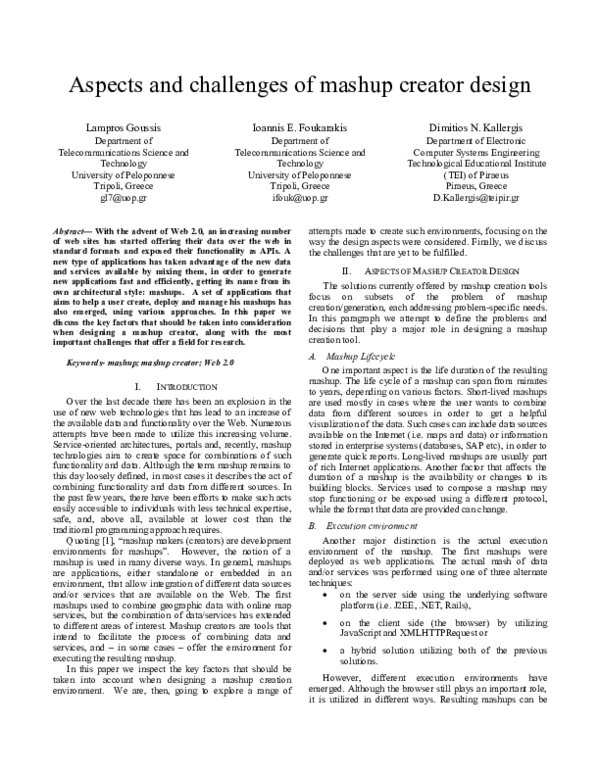 (PDF) Aspects and Challenges of Mashup Creator Design