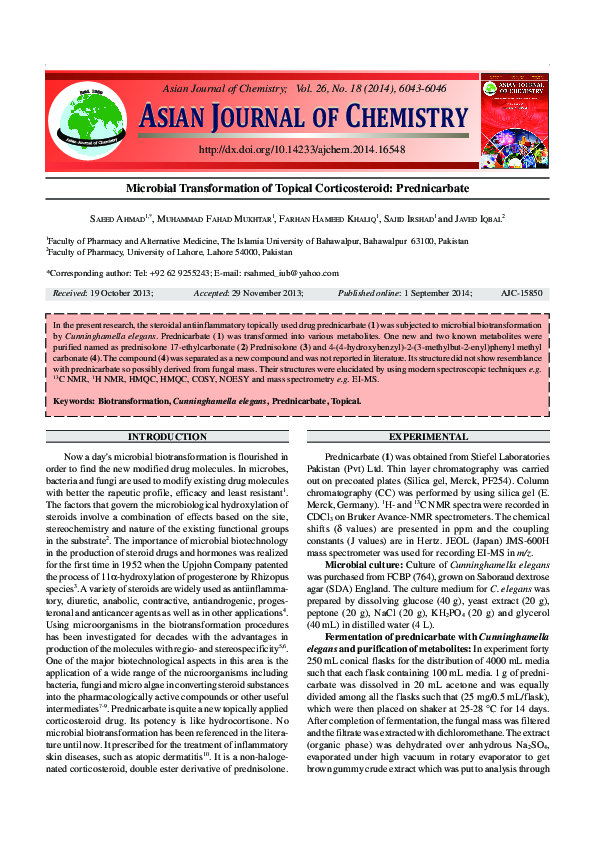 (PDF) Microbial Transformation of Topical Corticosteroid: Prednicarbate