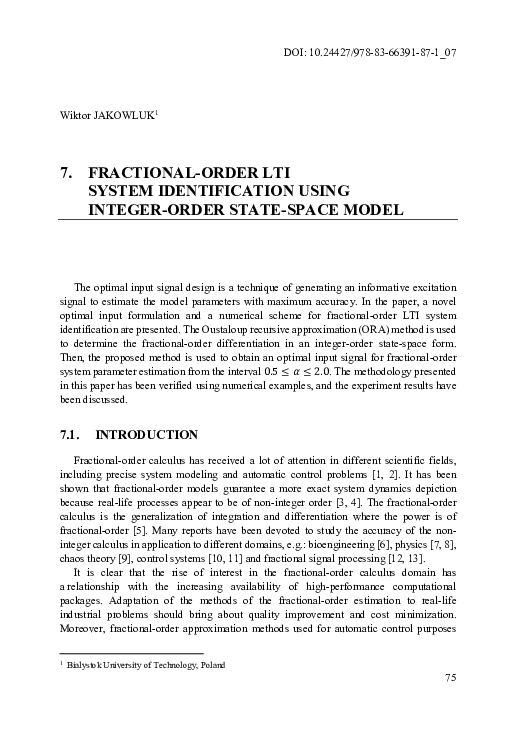 Pdf Fractional Order Lti System Identification Using Integer Order