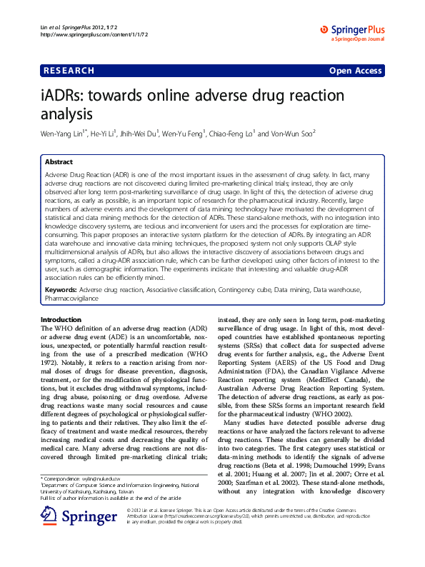 (PDF) iADRs: towards online adverse drug reaction analysis