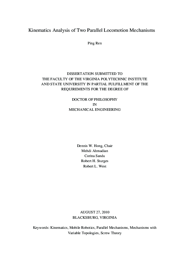 (PDF) Kinematics Analysis of Two Parallel Locomotion Mechanisms