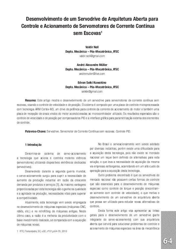 Pdf Desenvolvimento De Um Servodrive De Arquitetura Aberta Para Acionamento E Controle De