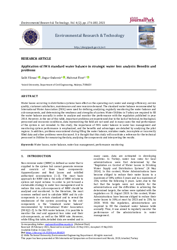 (PDF) Application of IWA Standard Water Balance in Strategic Water Loss ...