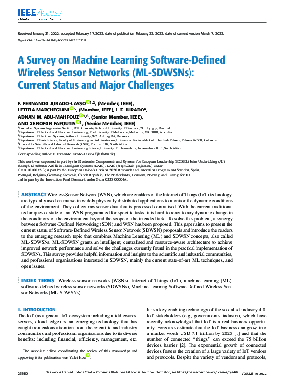 Pdf A Survey On Machine Learning Software Defined Wireless Sensor Networks Ml Sdwsns