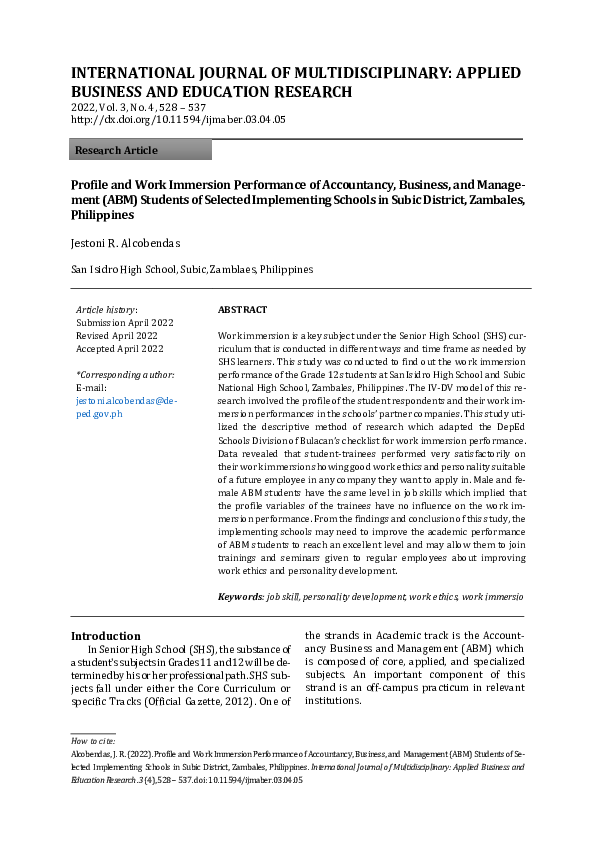 (PDF) Profile and Work Immersion Performance of Accountancy, Business ...