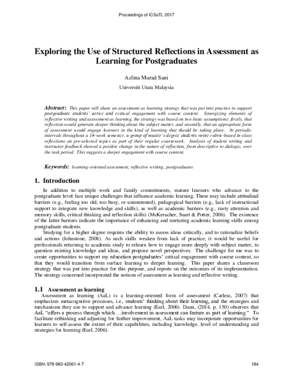 (PDF) Exploring the use of structured reflections in assessment as ...